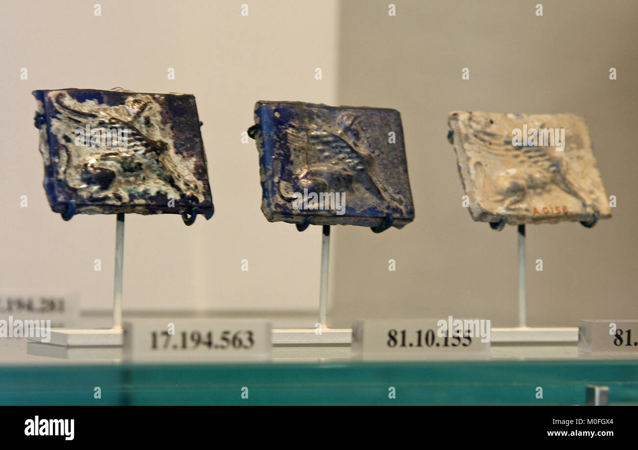 3 glass plaques Roman 1st century AD, glass cast in an open mold in two ...