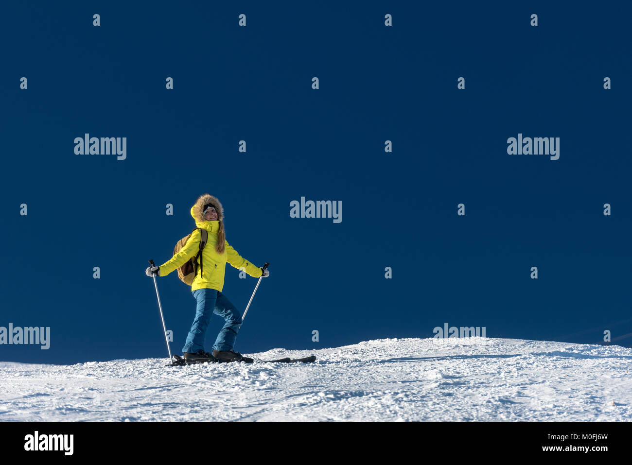 Lady skier posing at ski slope Stock Photo - Alamy