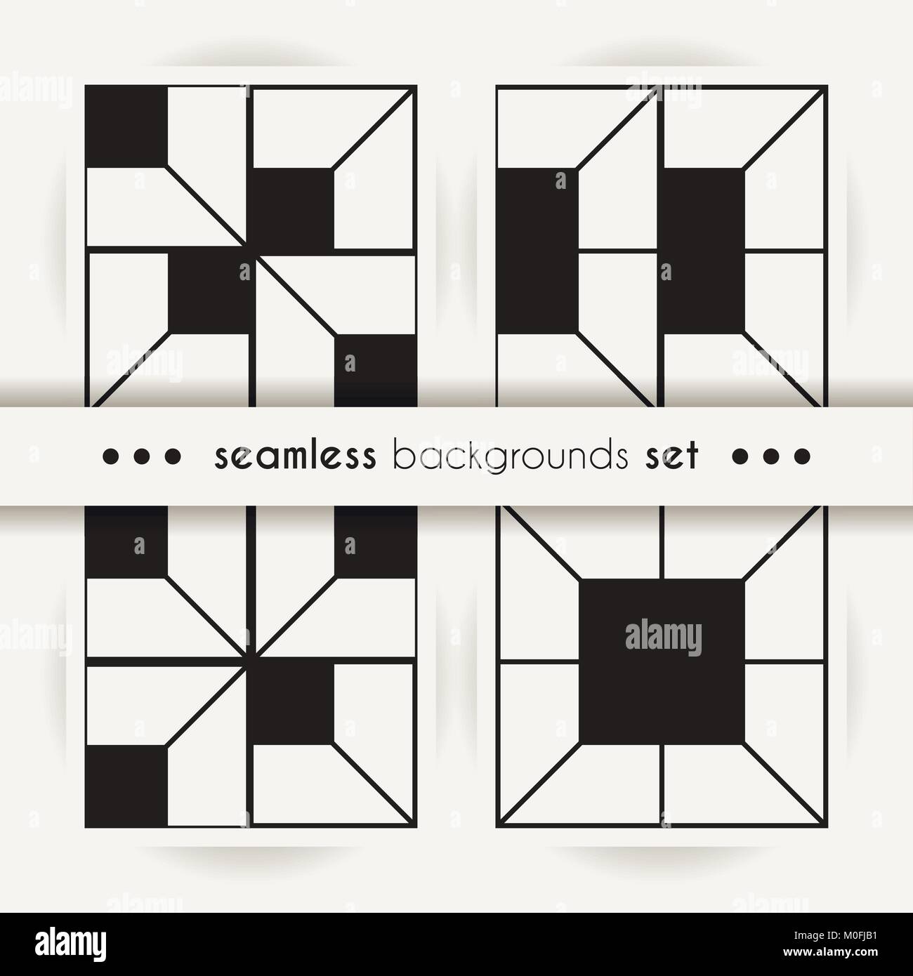 Set of seamless square patterns. Abstract stripes and spiral endless ...