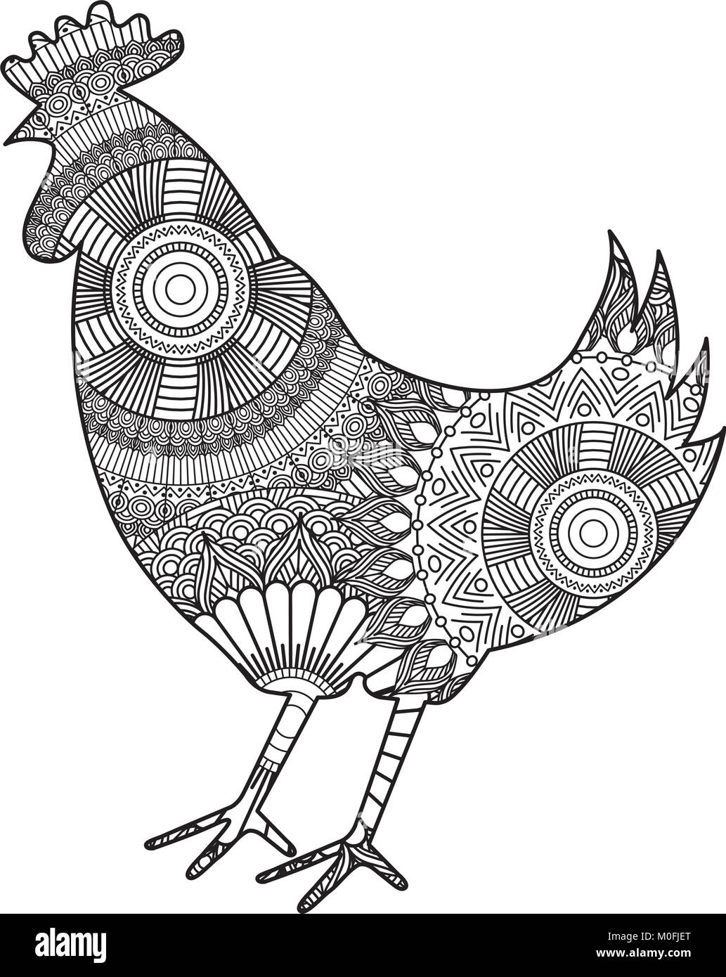hand drawn for adult coloring pages with rooster zentangle monochrome ...