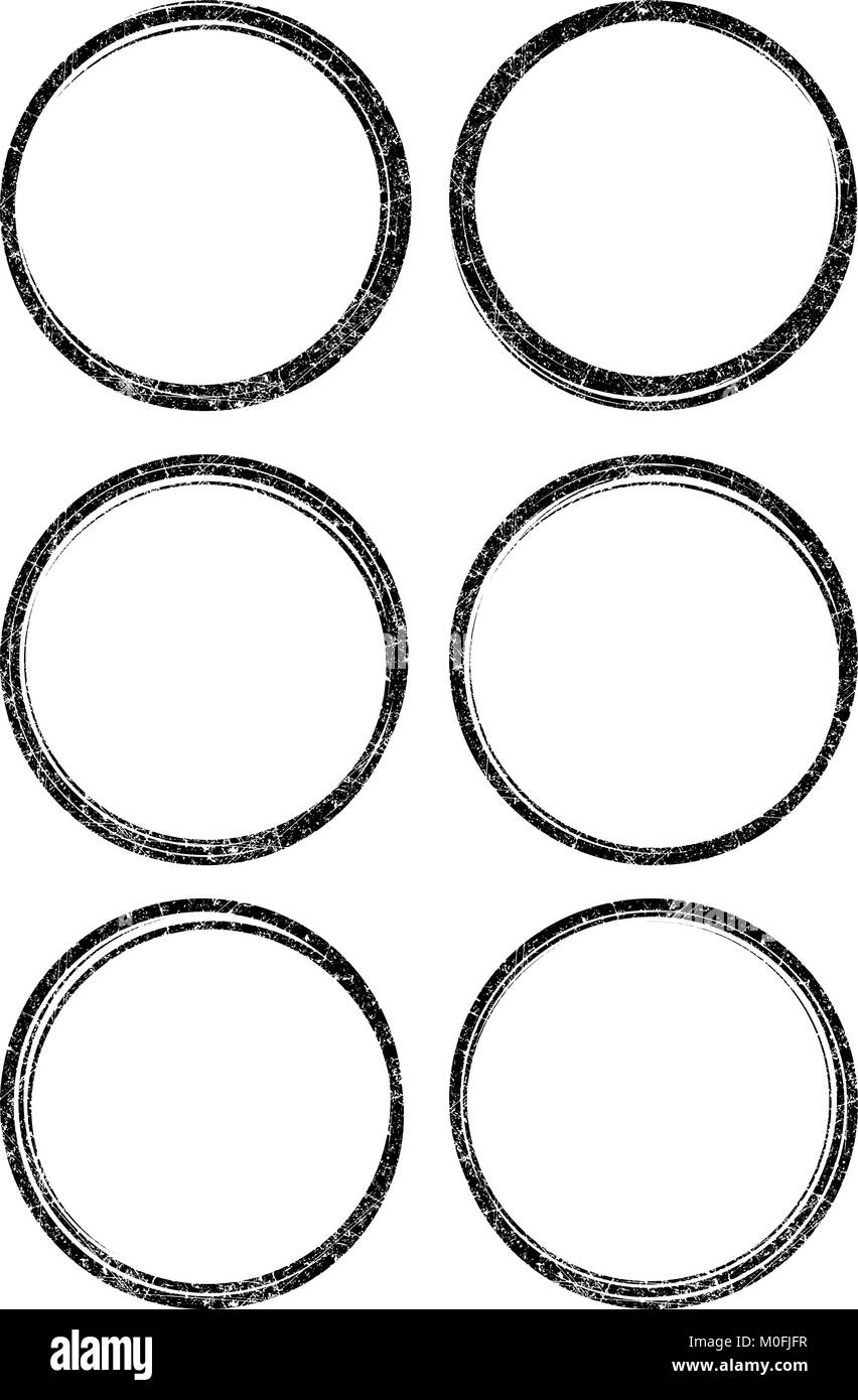 Set of six black round grunge vector templates for rubber stamps Stock ...