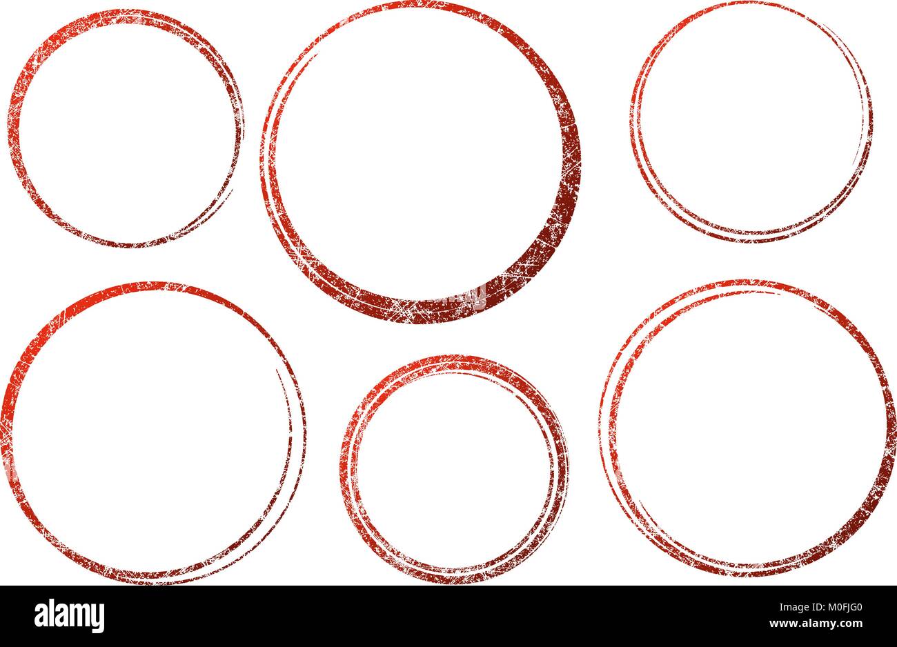 Set of six red round grunge vector templates for rubber stamps Stock ...