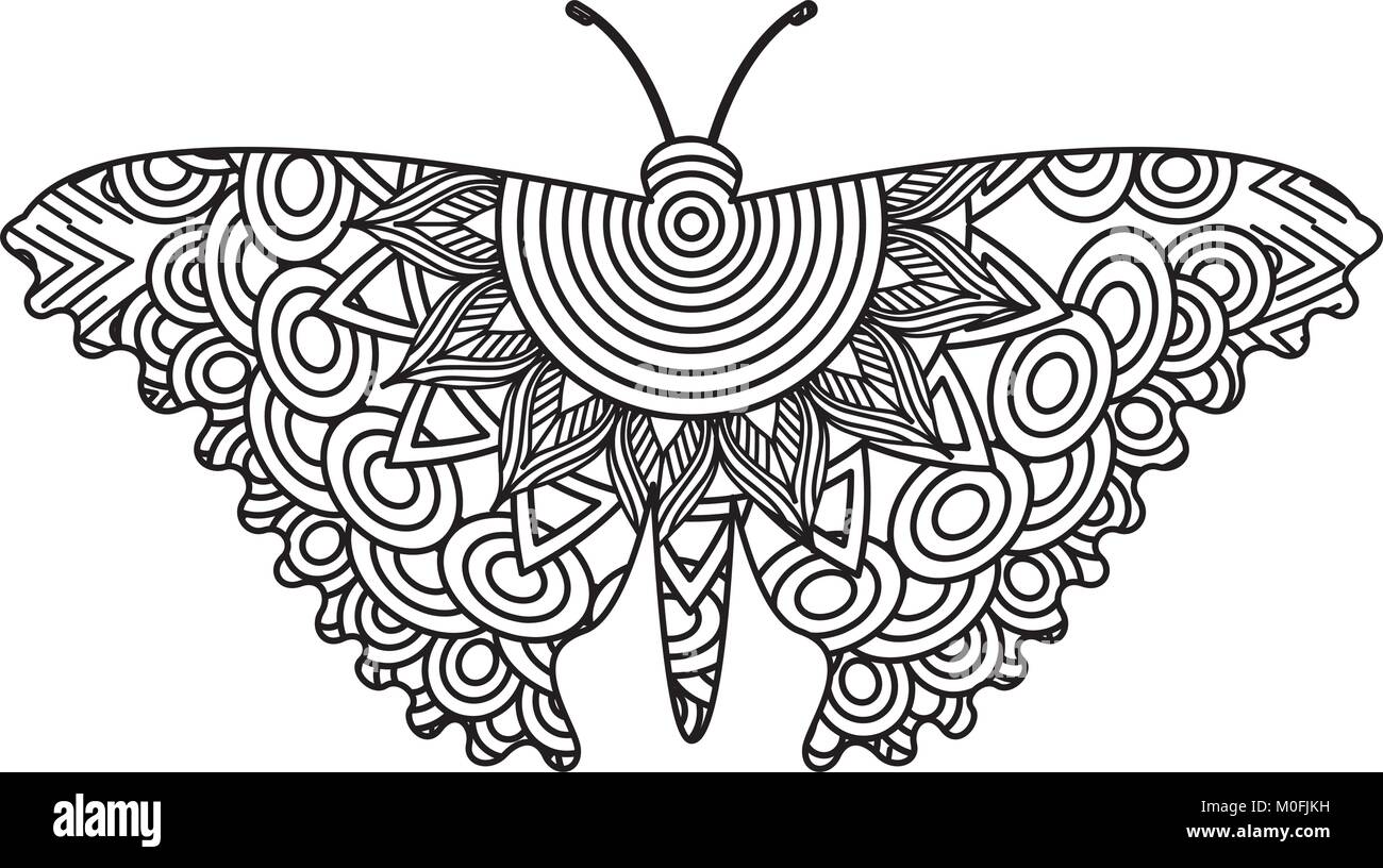 Hand Drawn For Adult Coloring Pages With Butterfly Zentangle Monochrome