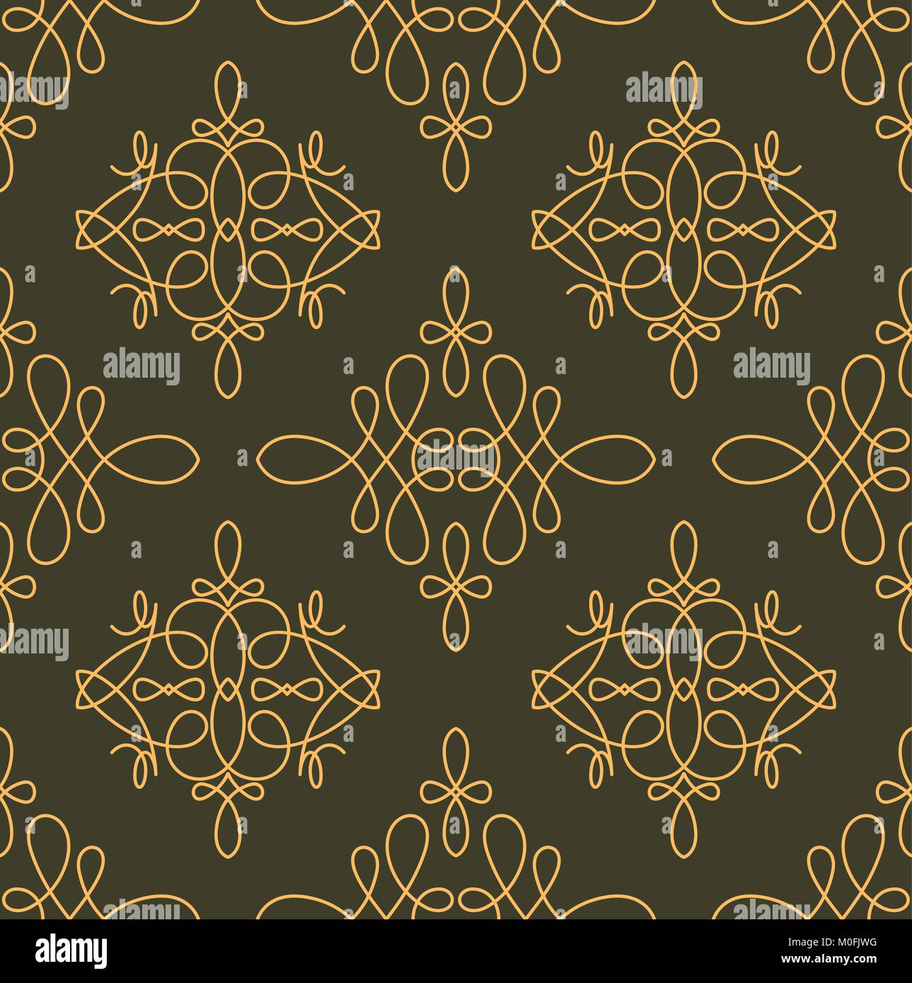 Rich decorated calligraphic outlined stroke seamless pattern in dark ...