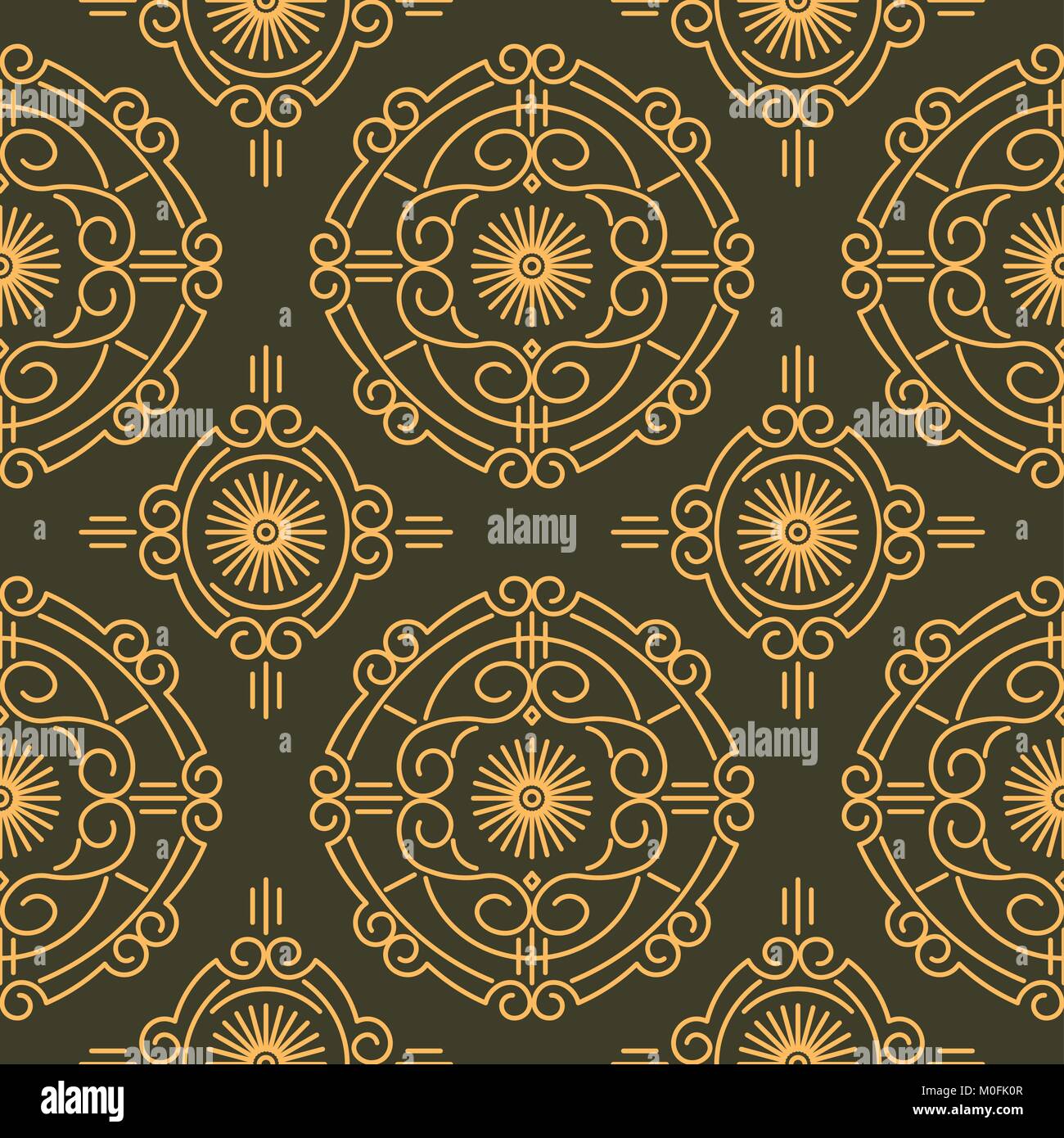 Rich decorated calligraphic outlined stroke seamless pattern in dark ...