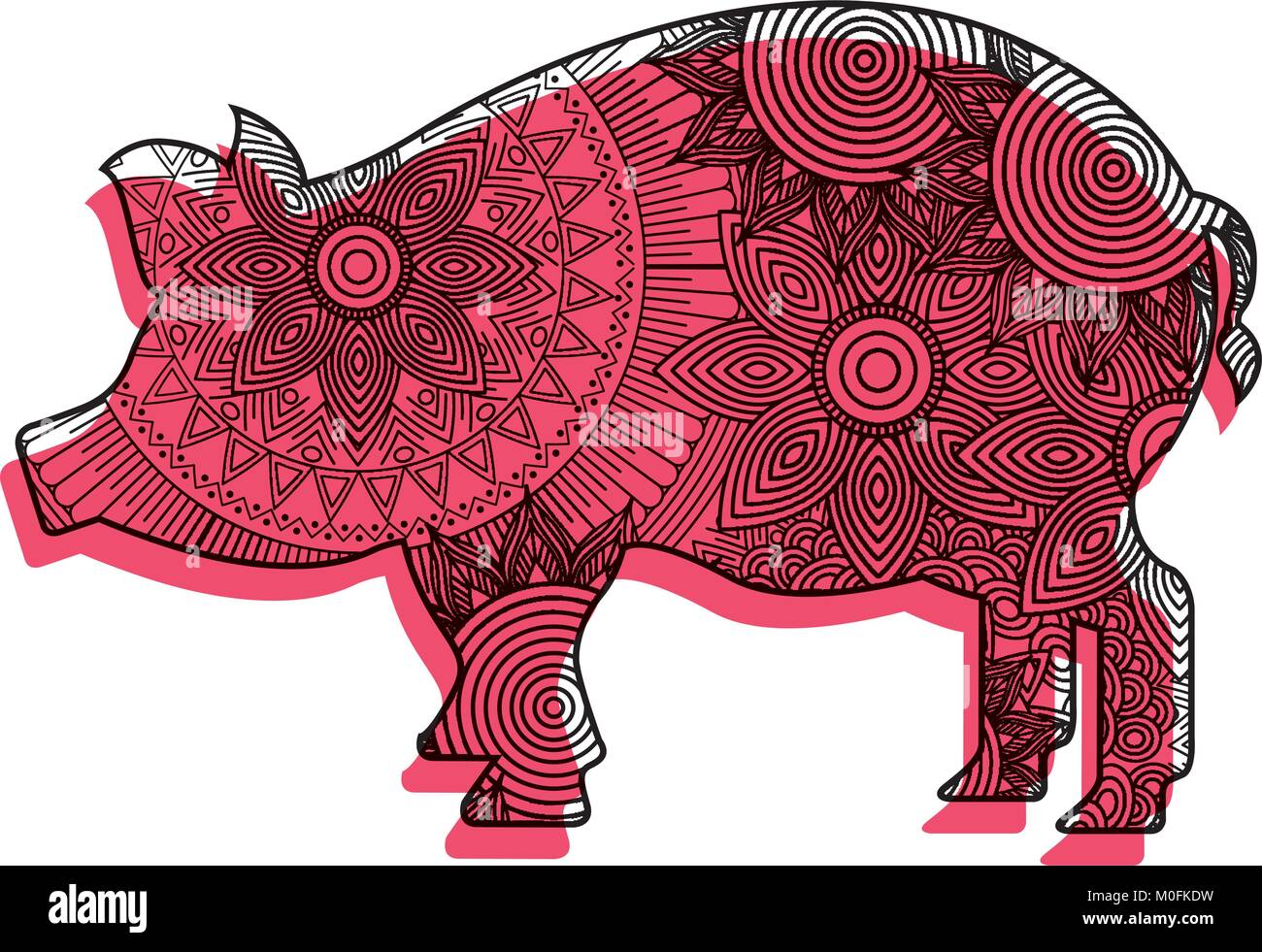 hand drawn for adult coloring pages with pig zentangle Stock Vector ...