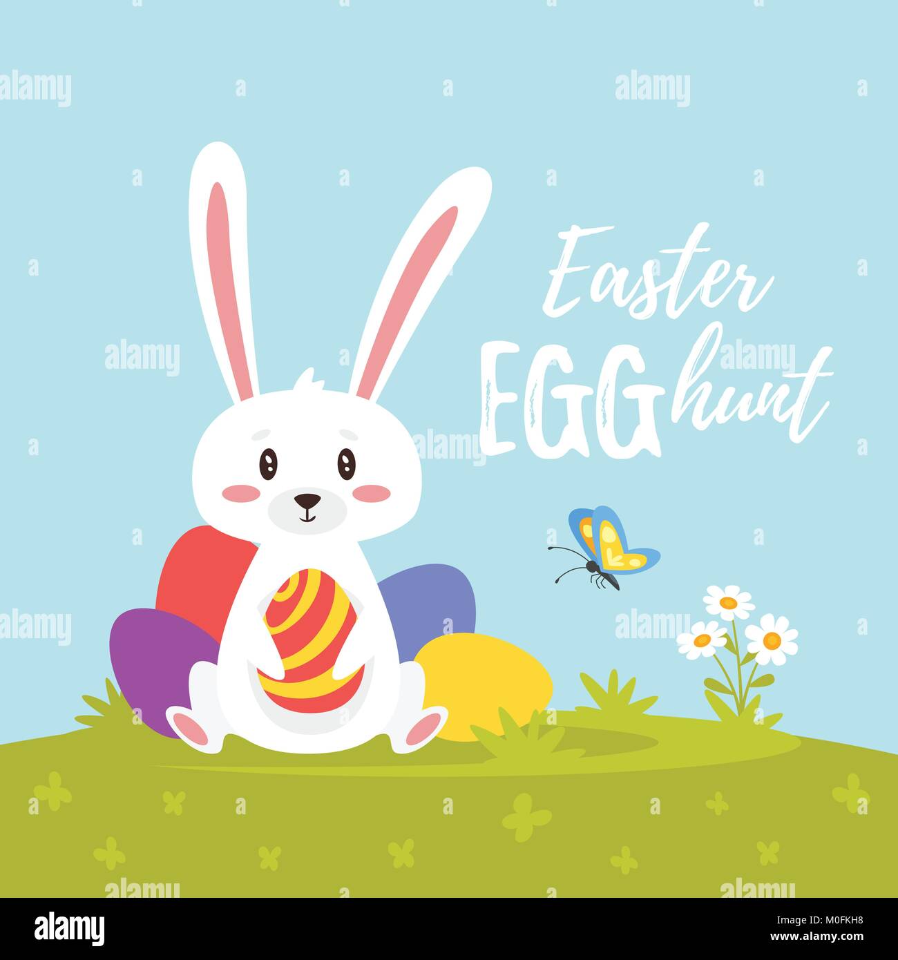 Vector cartoon style illustration of Easter day greeting card w Stock ...