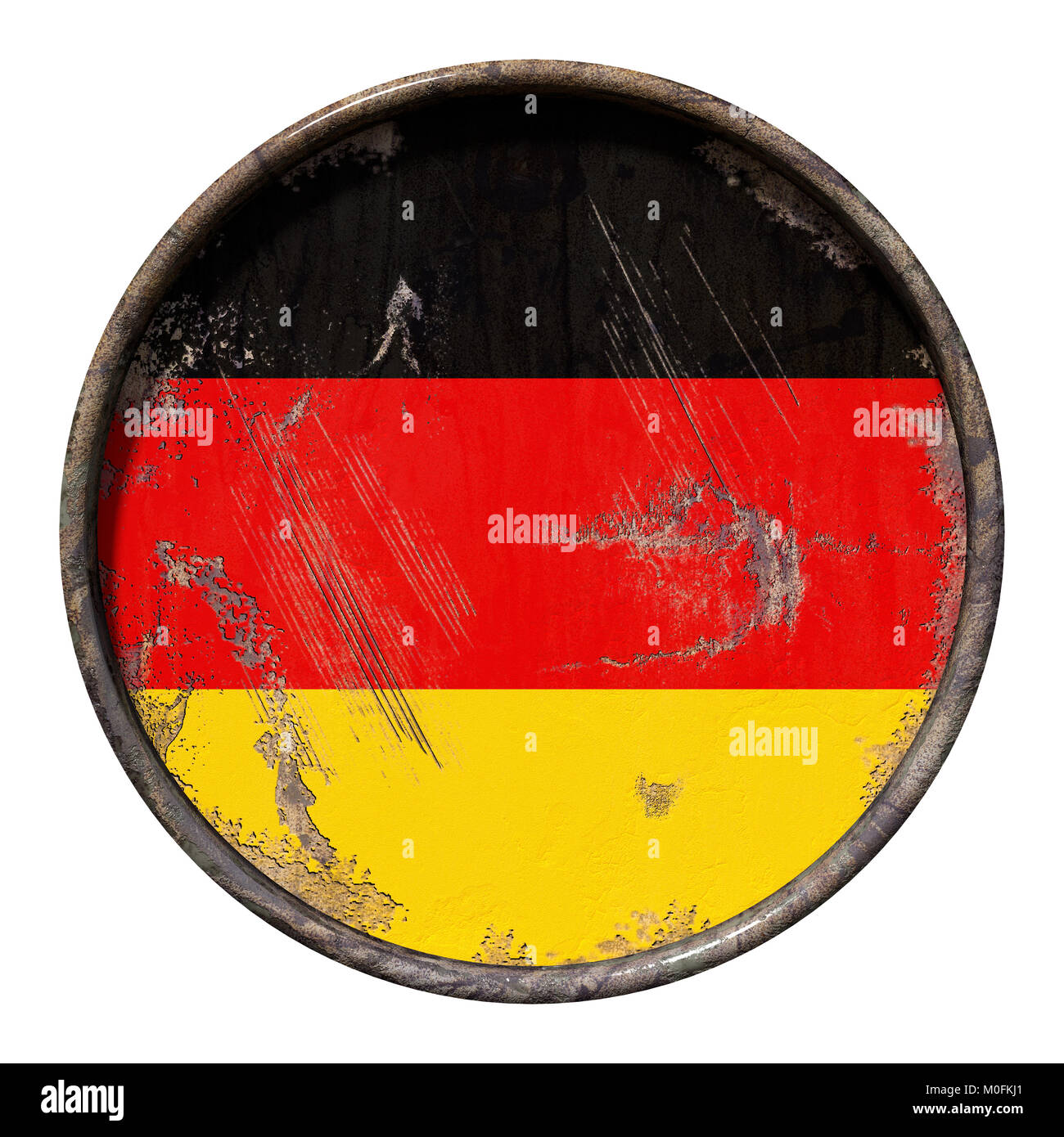 3d rendering of a Germany flag over a rusty metallic plate. Isolated on ...