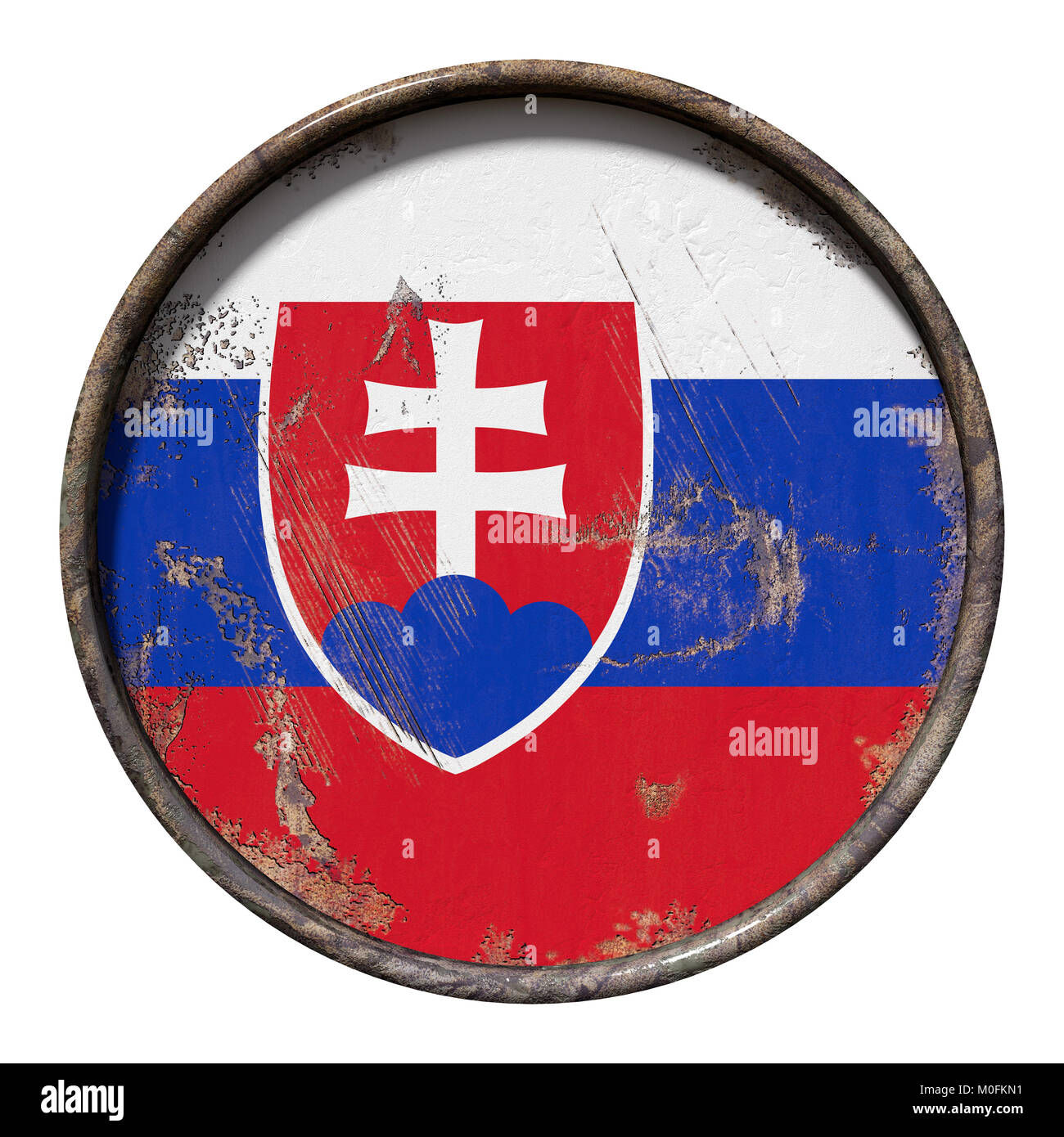 3d rendering of a Slovakia flag over a rusty metallic plate. Isolated ...