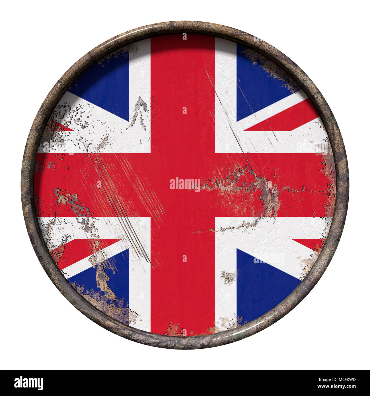 3d rendering of a United Kingdom flag over a rusty metallic plate ...