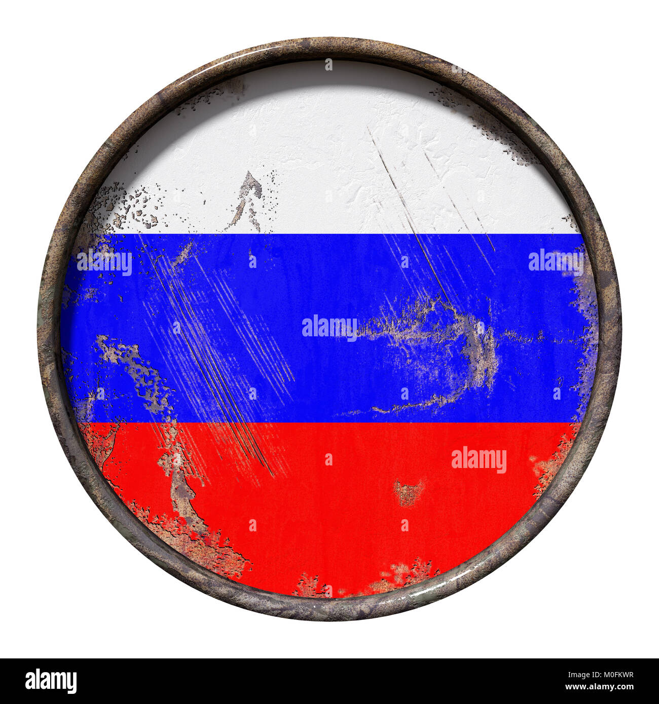 3d rendering of a Russian Federation flag over a rusty metallic plate ...