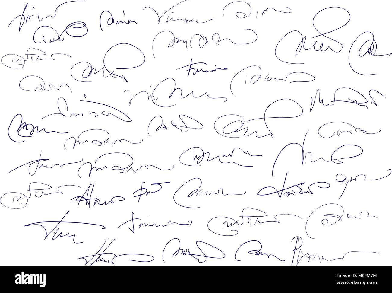 Collection of fictitious contract signatures. Autograph illustration ...