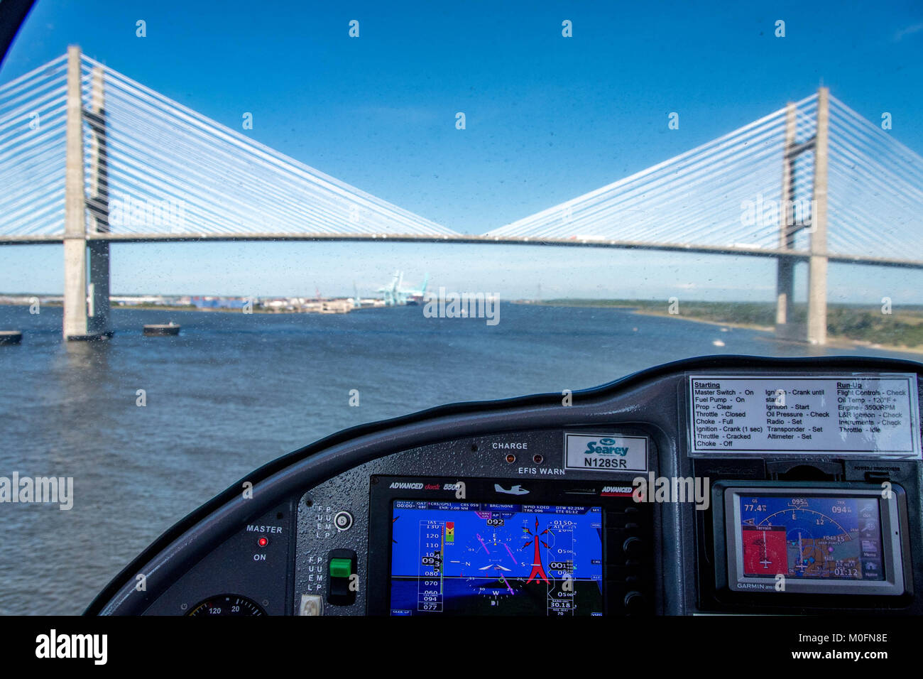 Dames Point Bridge against the clear blue skies from the cockpit of ...