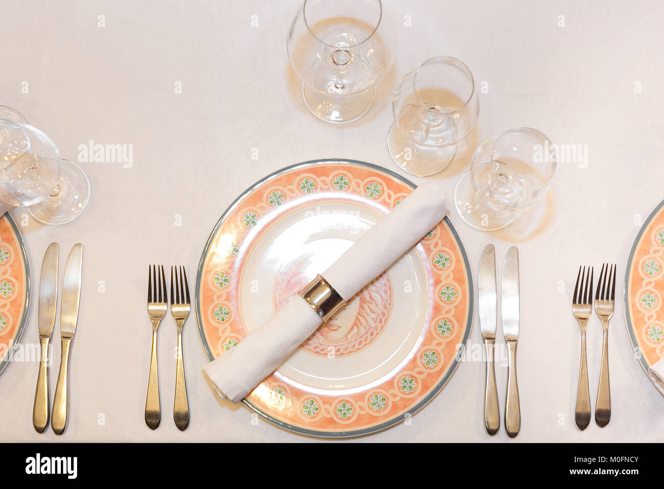 tableware, catering, design concept. top view of served place of ...