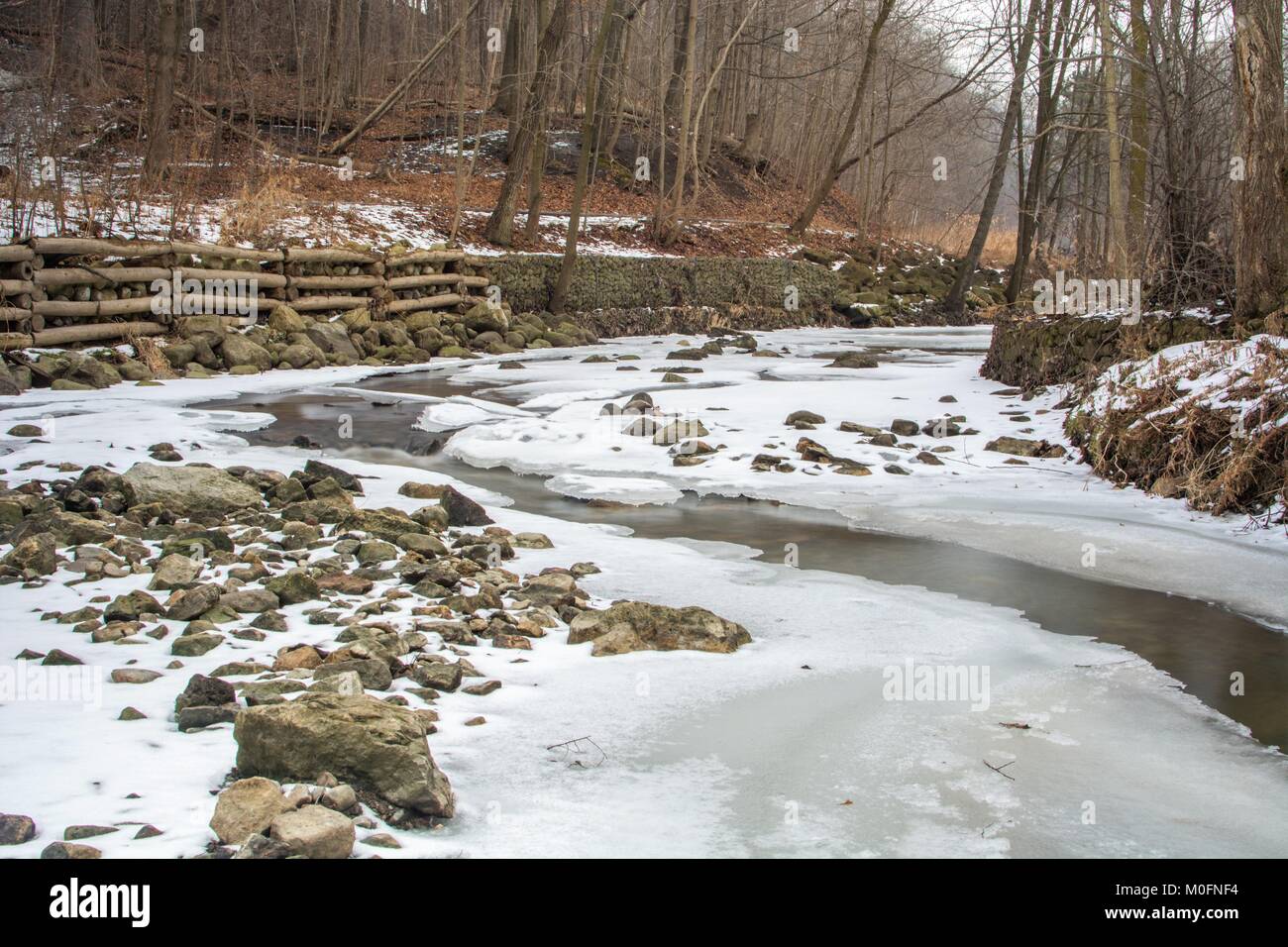 Small Creek In Winter Ice And Snow Stock Photo - Alamy