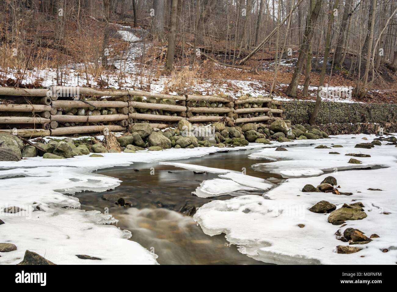 Small Creek In Winter Ice And Snow Stock Photo - Alamy