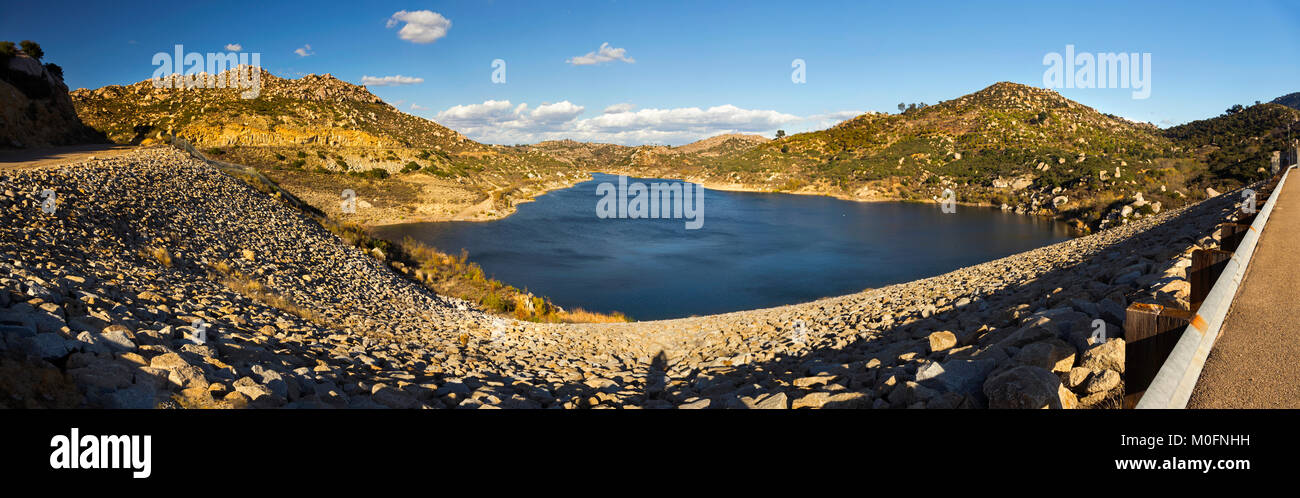 Scenic Wide Panoramic Landscape Lake Ramona Reservoir Lake Dam. Blue ...