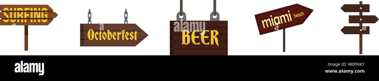 Direction wood sign icon set, flat style Stock Vector Image & Art - Alamy