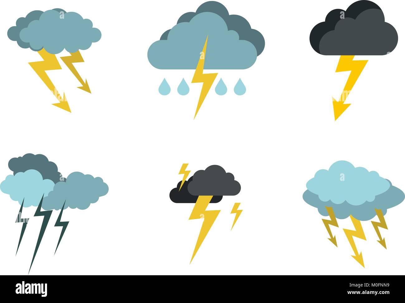 Storm cloud bolt icon set, flat style Stock Vector Image & Art - Alamy