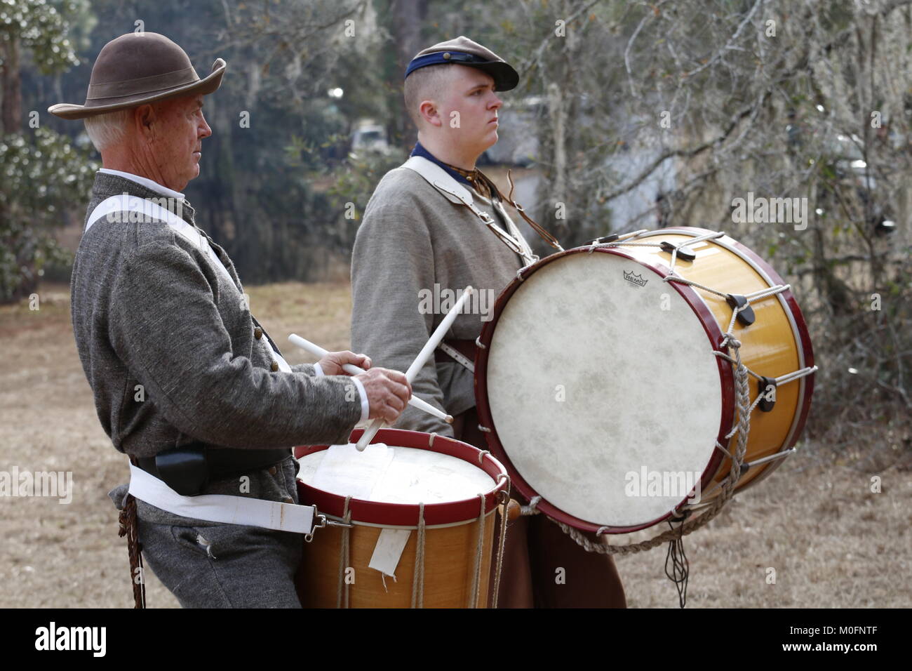 Confederate marching drummers at a Civil War Re-enactment of a battle ...