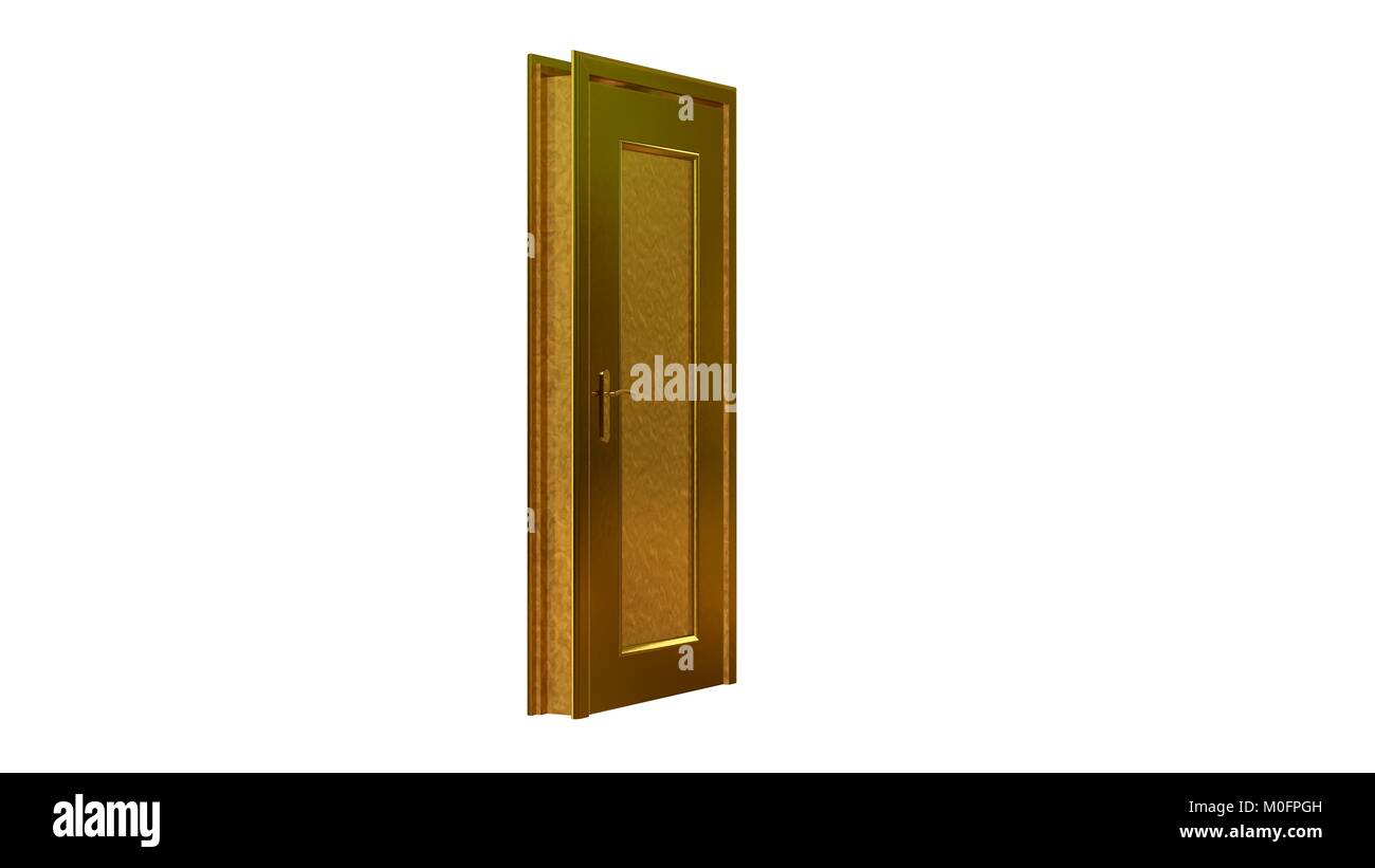 3d rendering of a reflective golden door isolated on white Stock Photo ...