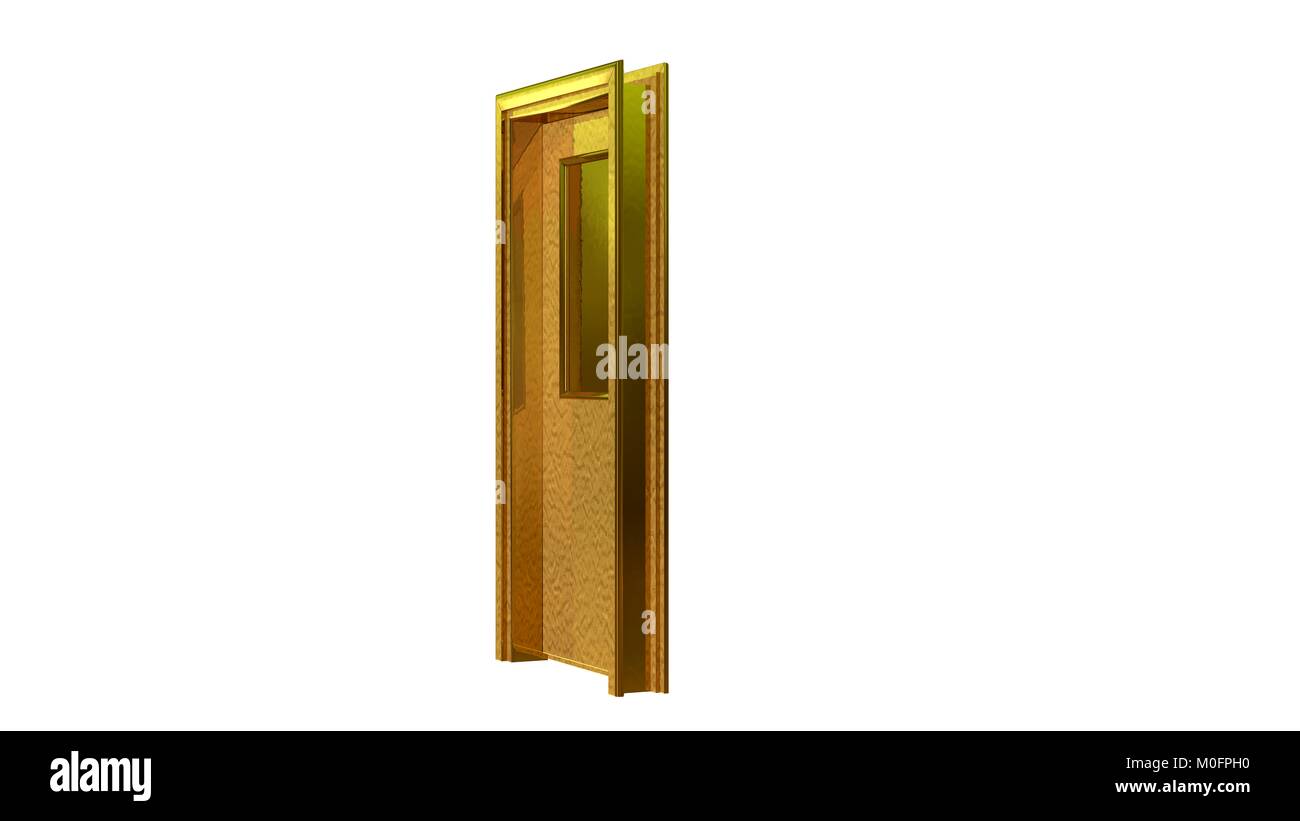 3d rendering of a reflective golden door isolated on white Stock Photo ...