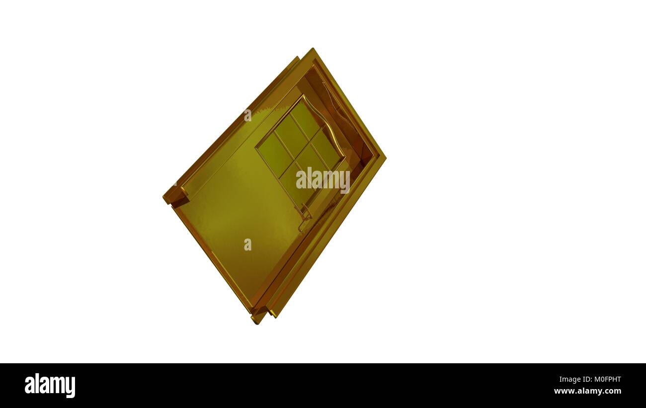 3d rendering of a reflective golden door isolated on white Stock Photo ...