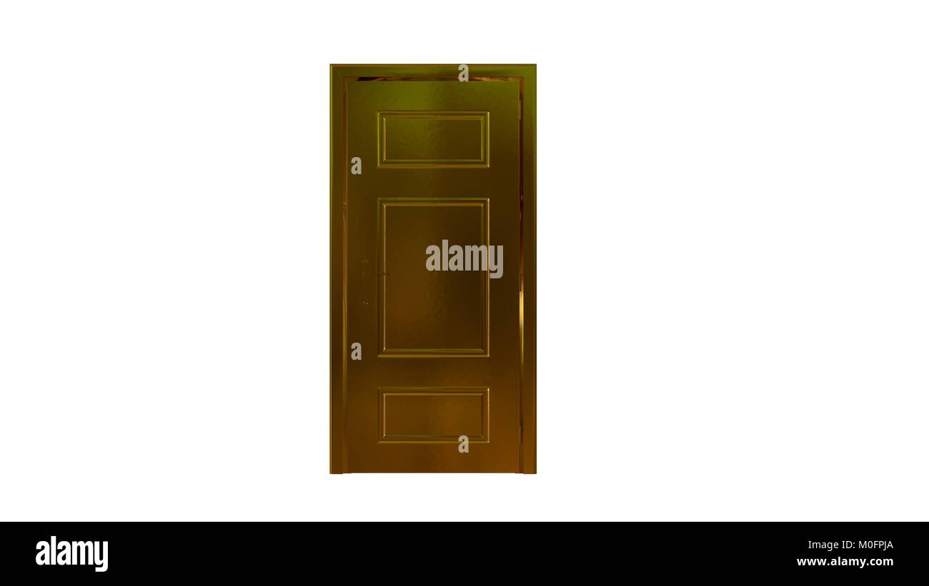 3d rendering of a reflective golden door isolated on white Stock Photo ...