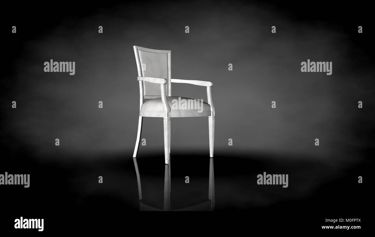 3d rendering of a white chair on a black background with ground reflection Stock Photo - Alamy