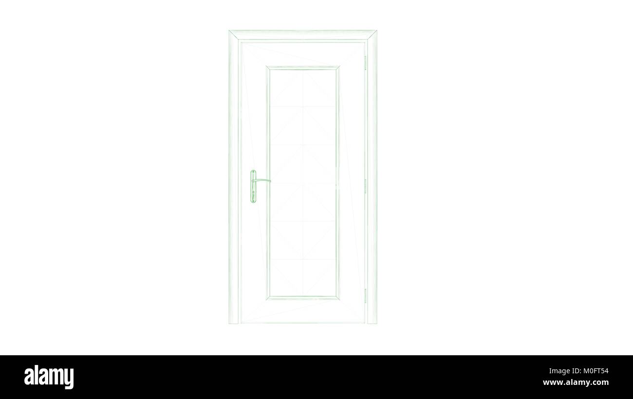 3d rendering of a blueprint hand drawn door isolated on white Stock ...