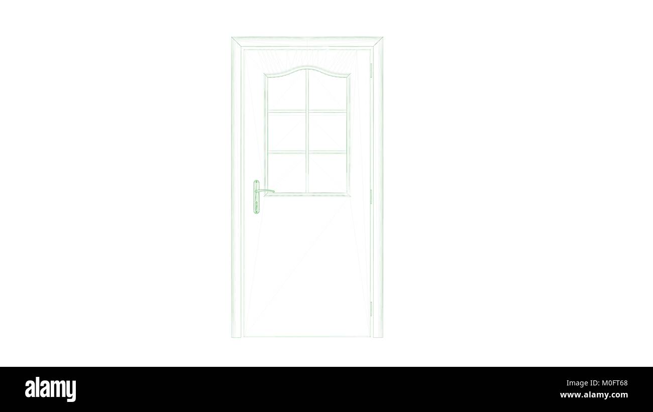 3d rendering of a blueprint hand drawn door isolated on white Stock ...