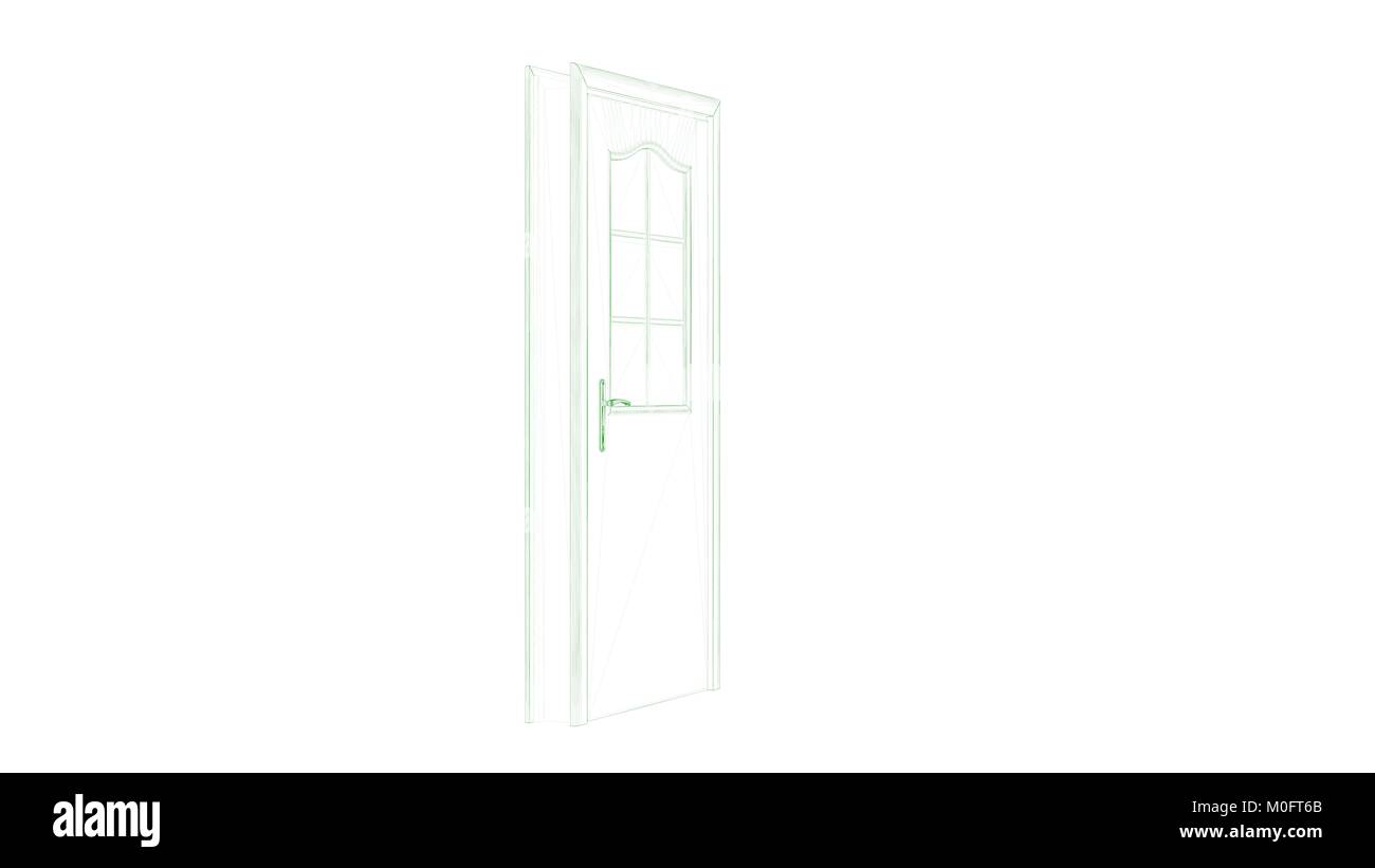 3d rendering of a blueprint hand drawn door isolated on white Stock ...