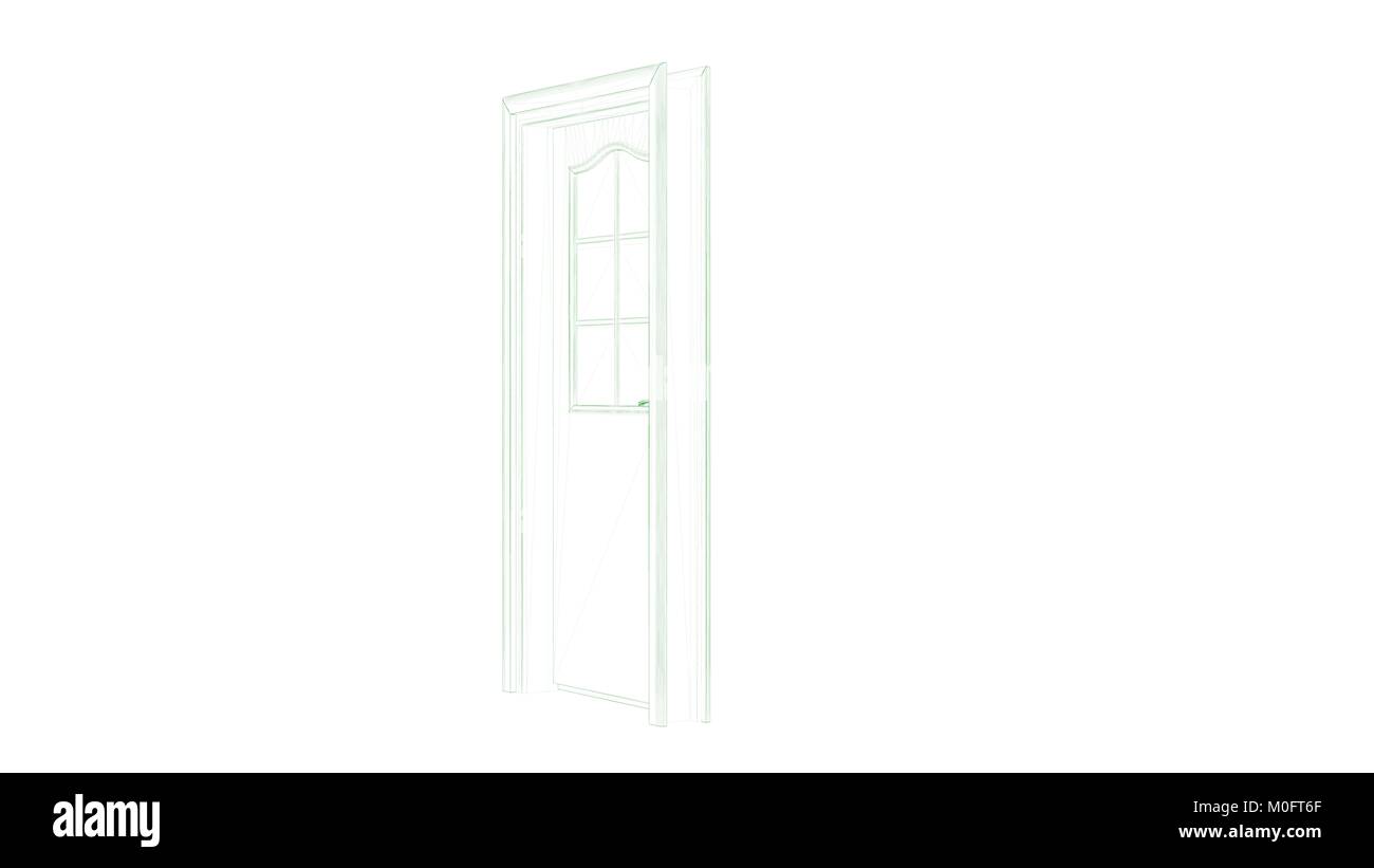 3d rendering of a blueprint hand drawn door isolated on white Stock ...