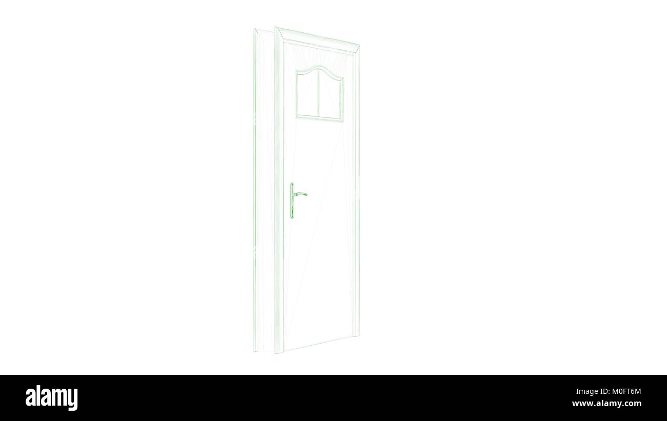3d rendering of a blueprint hand drawn door isolated on white Stock ...