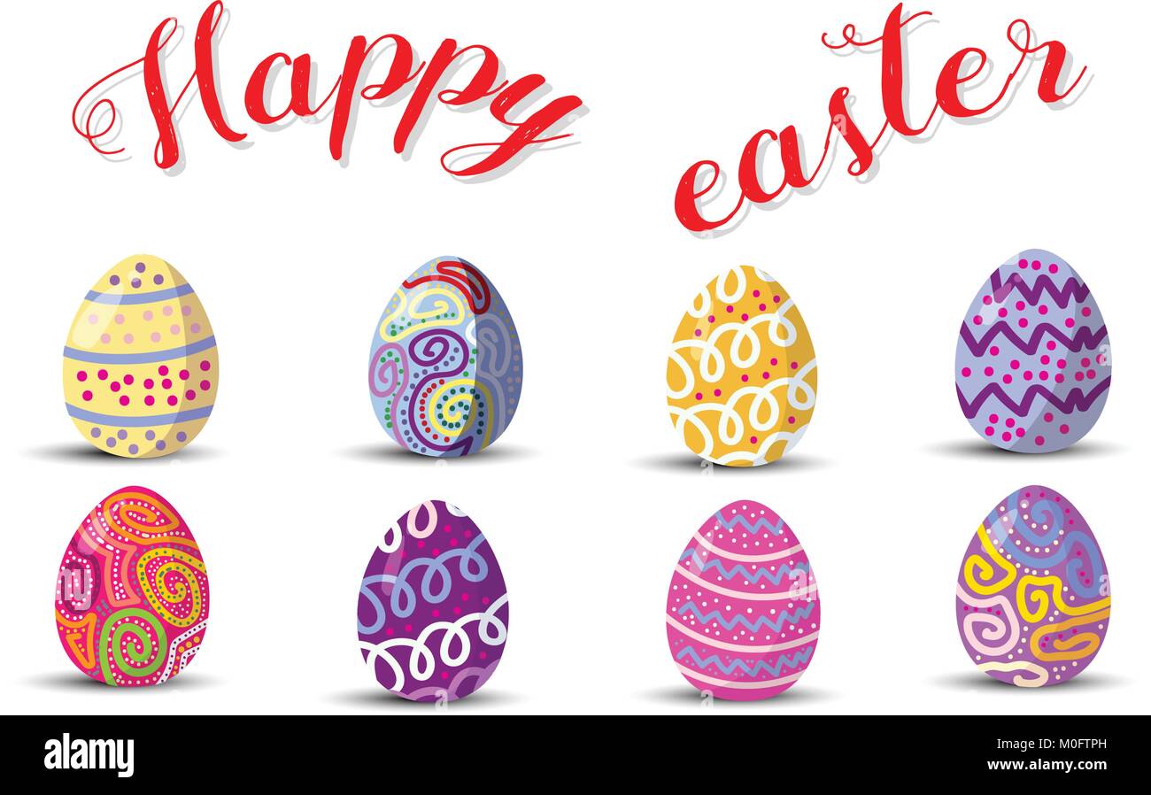 Happy Easter.Set of Cute Easter eggs with different texture on a ...