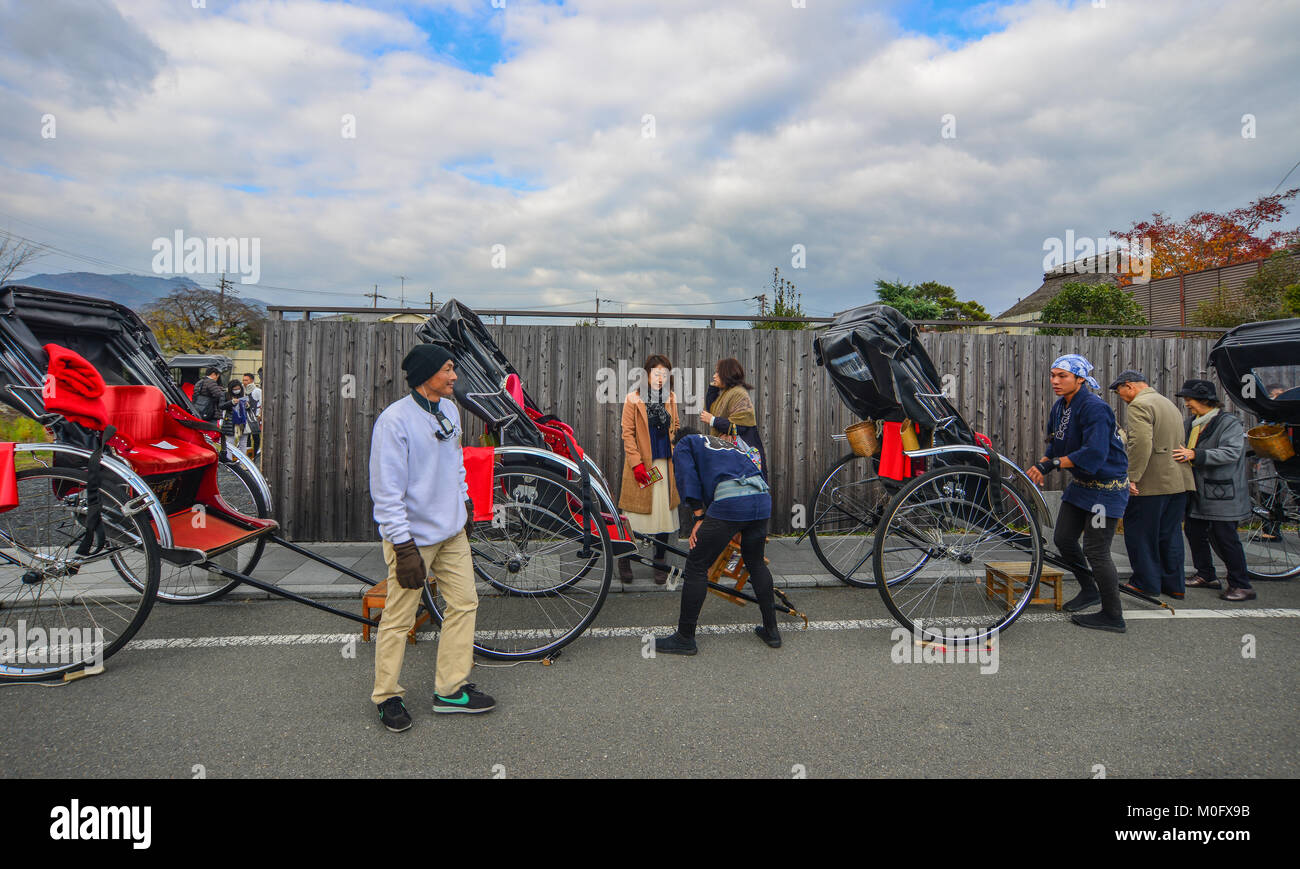 Kyoto, Japan - Nov 28, 2016. Rickshaw service on street in Kyoto, Japan ...