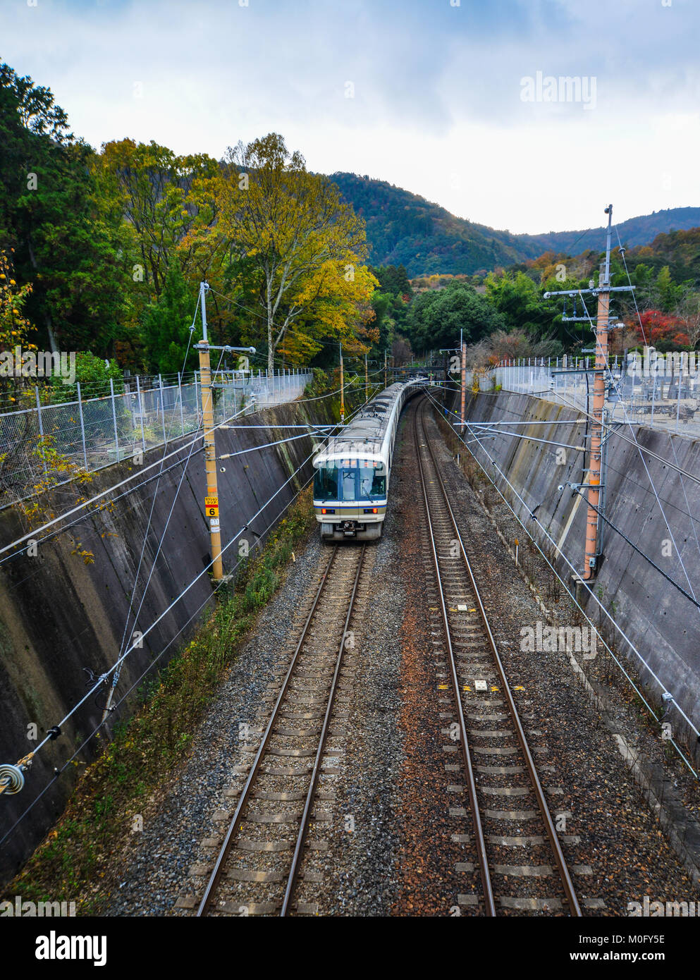 Kyoto, Japan - Nov 28, 2016. A train running on rail track at ...