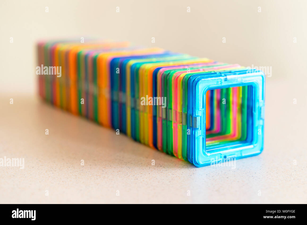 children's constructor on magnets. Many multicolored squares Stock ...