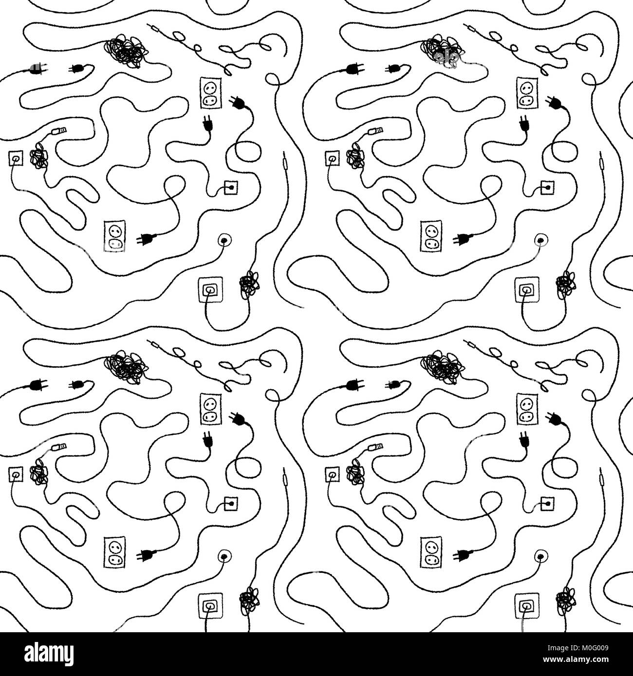 Tangled electric cables seamless pattern - doodle texture illustration ...