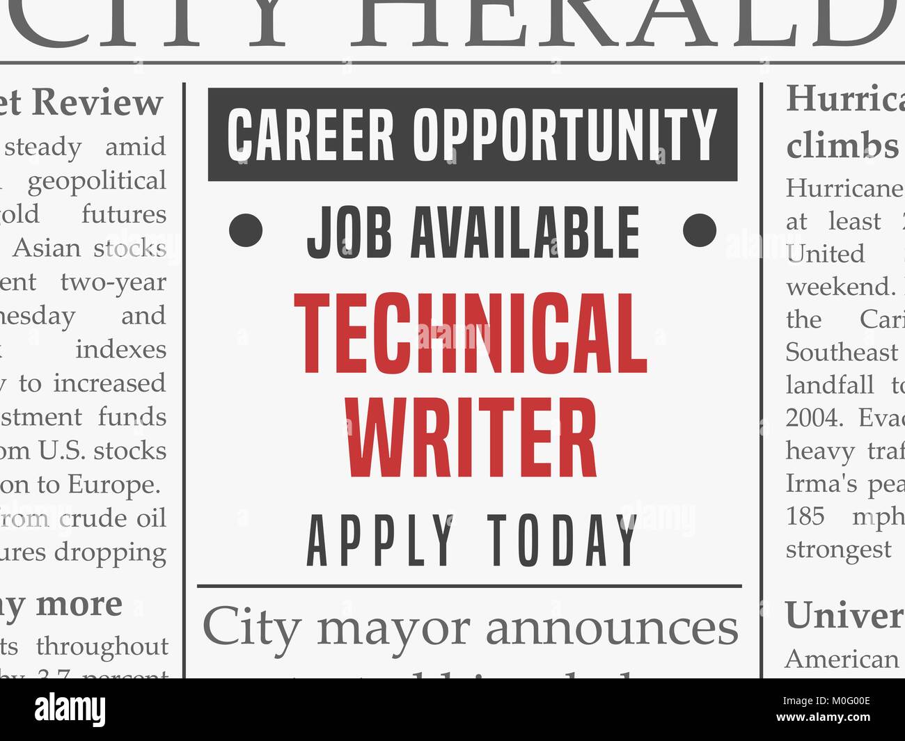 Technical writer career - job hiring classified ad vector in fake ...