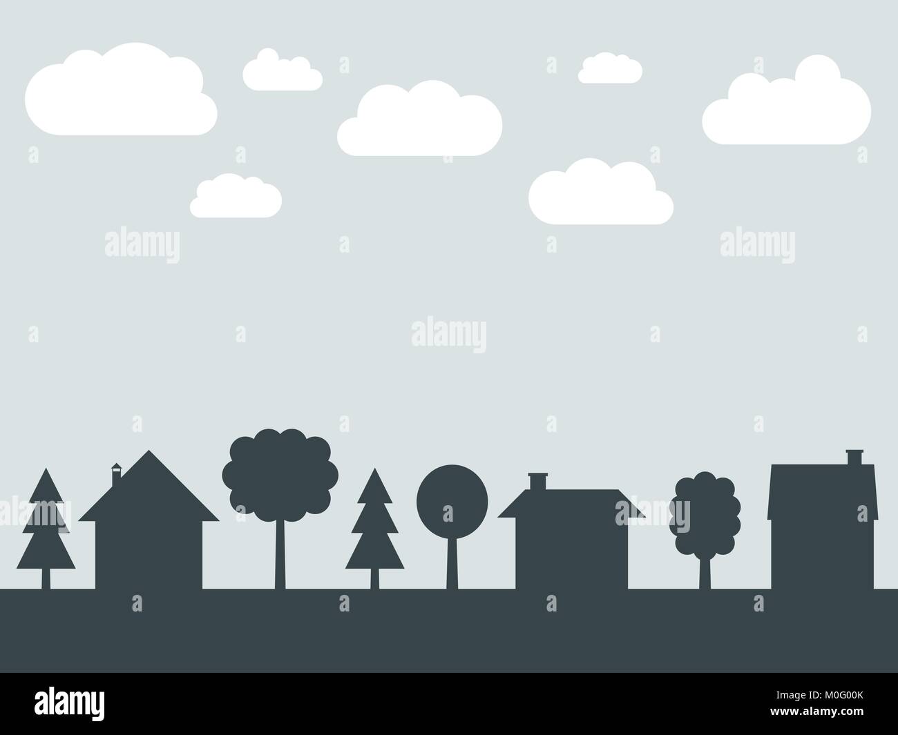 Town vector silhouette with copyspace - cute village illustration ...