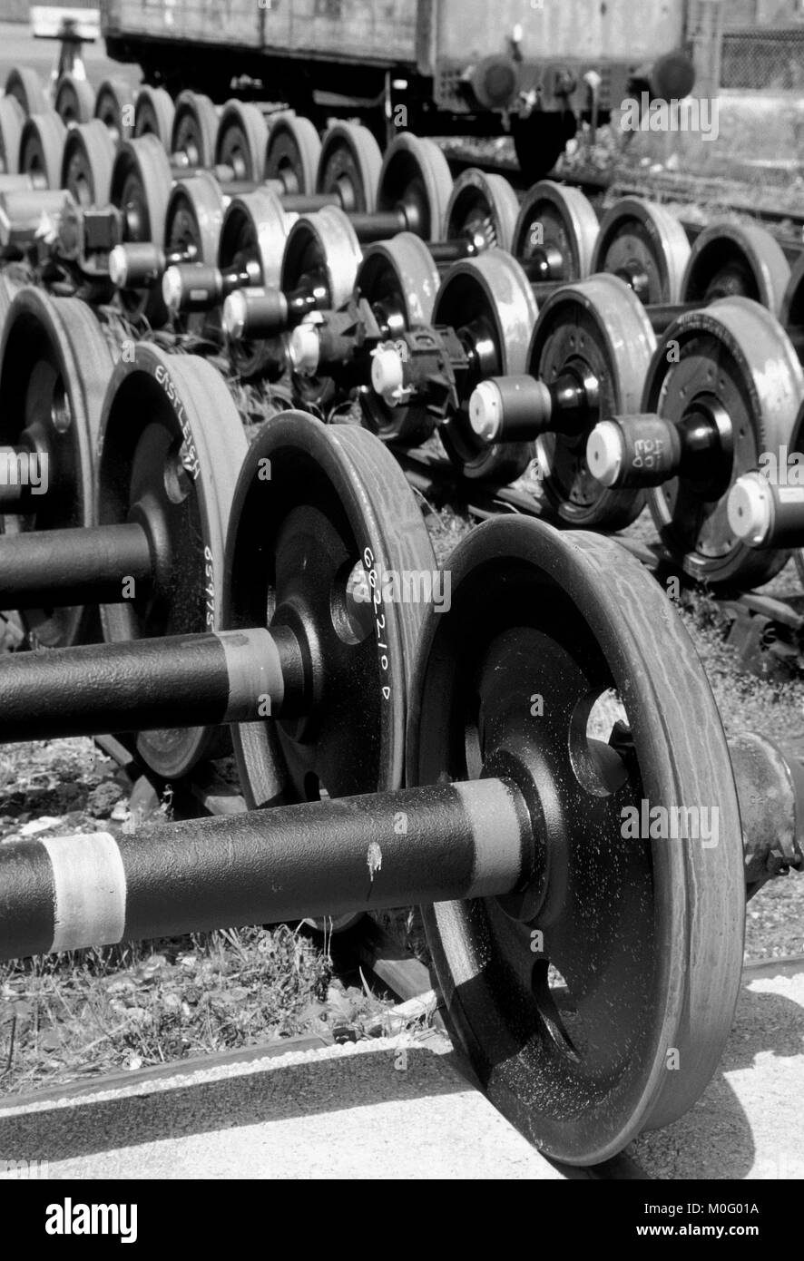 New wheel sets for wagons at Eastleigh Railway Depot Stock Photo - Alamy