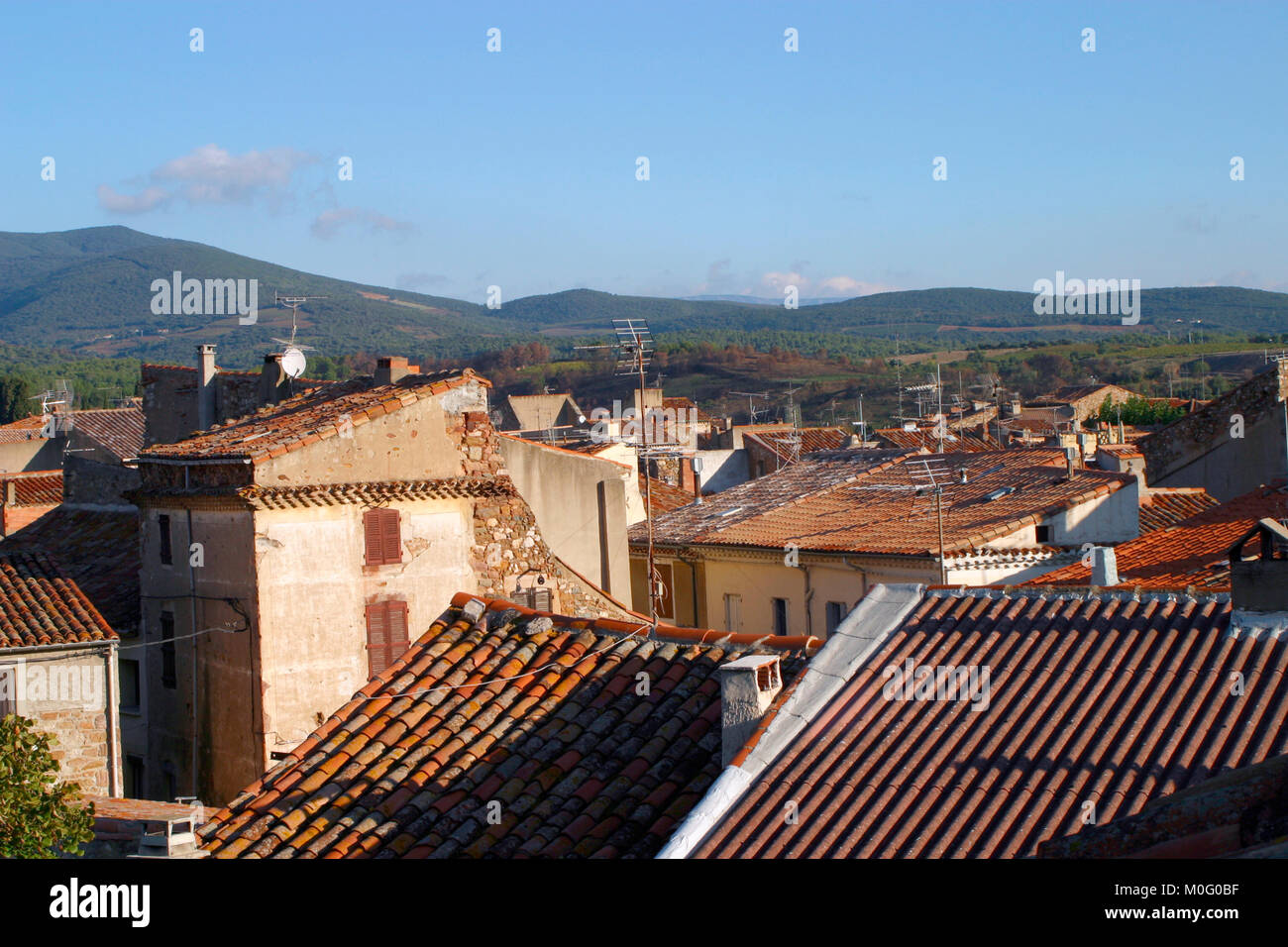 Lots of TV aerials on rustic rooftops of a small town in rural South ...