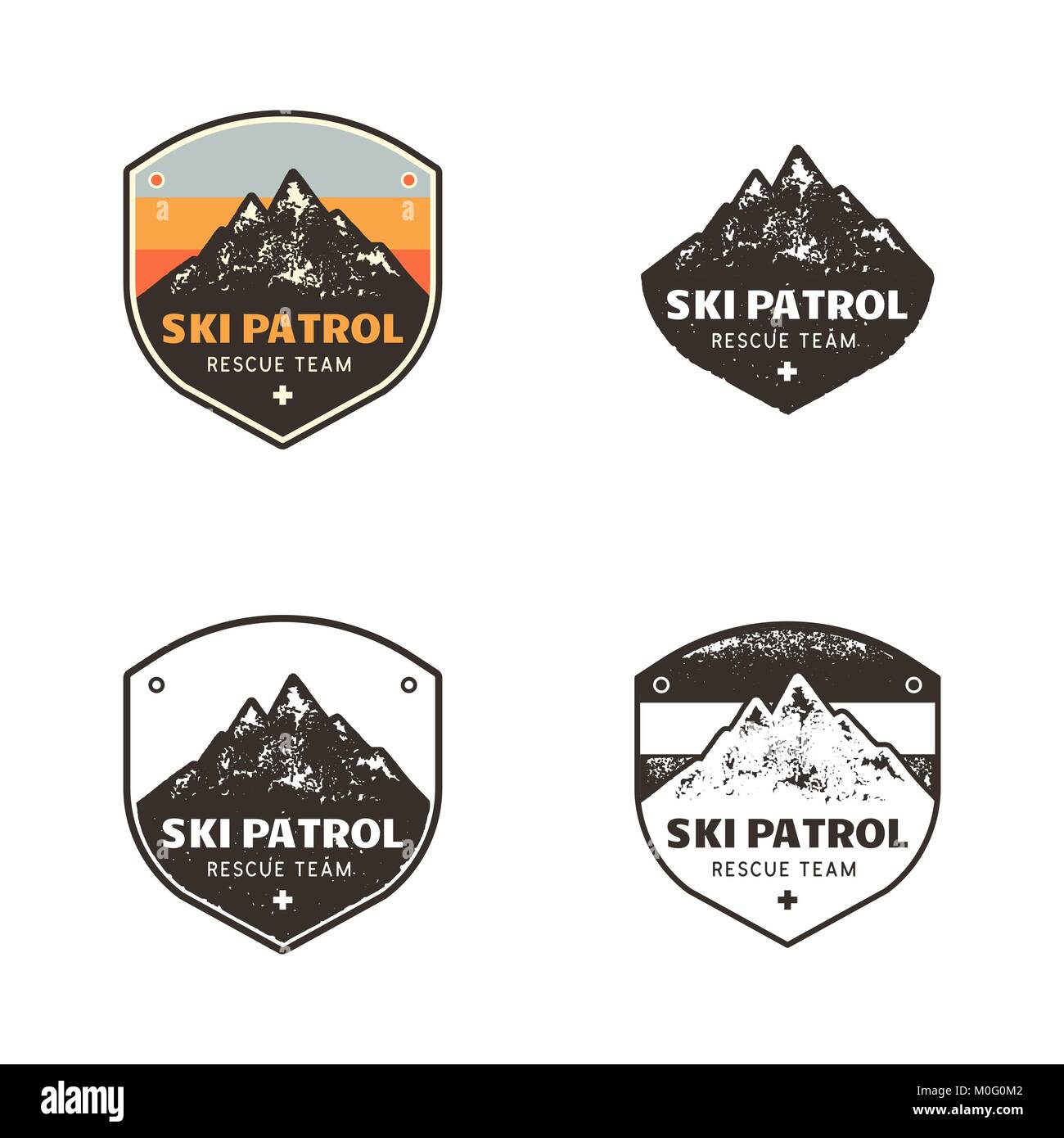 Ski Club, Patrol Labels. Vintage hand drawn mountain winter camp ...