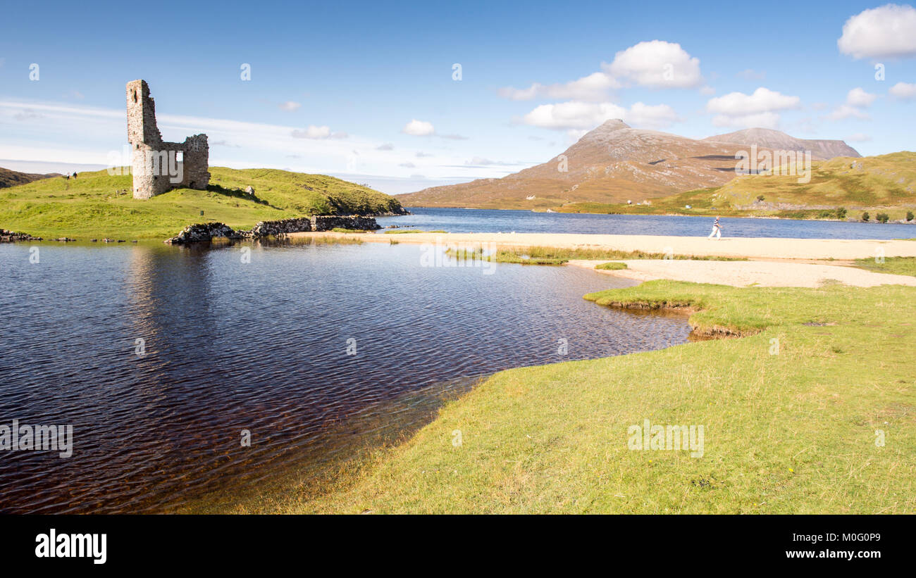The ruins of Ardvreck Castle, traditional Highland clan castle of the ...