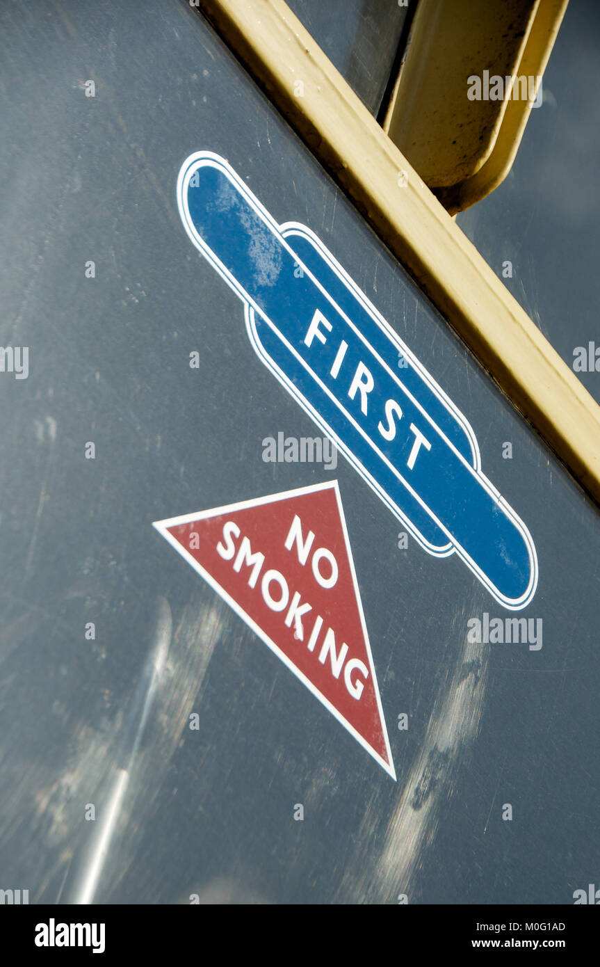 Signs on an old Railway Carriage window Stock Photo - Alamy