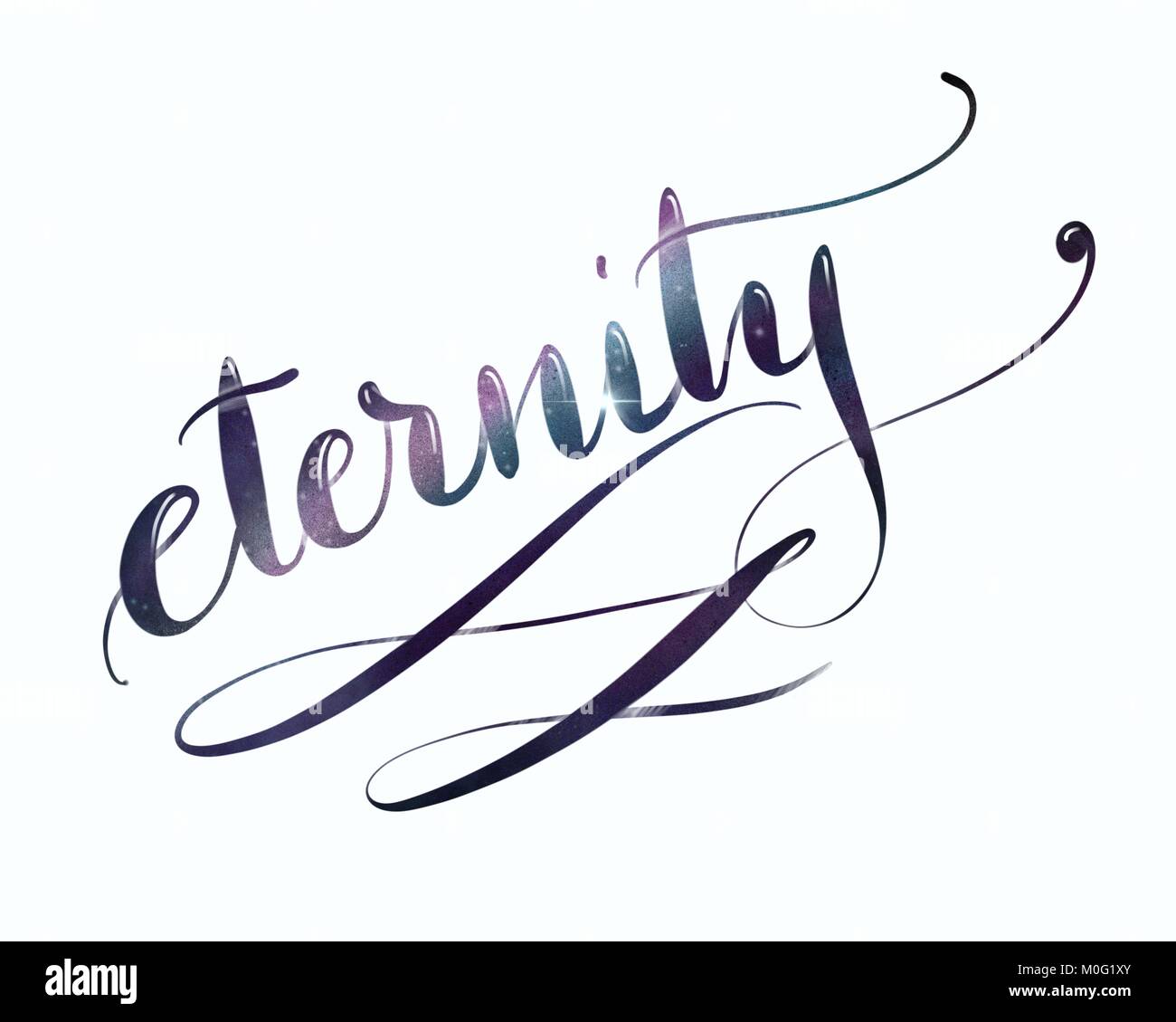 handlettered text eternity with galaxy background Stock Photo - Alamy