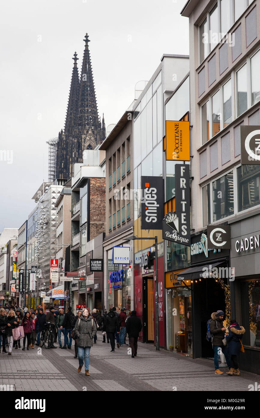 Europe, Germany, Cologne, the shopping street Hohe Strasse. Europa ...