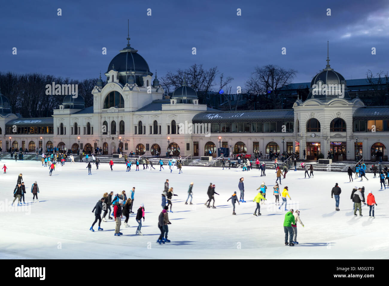 Large winter Ice rink in Budapest at night Stock Photo - Alamy