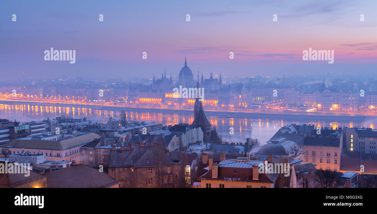 Budapest panorama, Pest riverfront and Parliament building view in ...